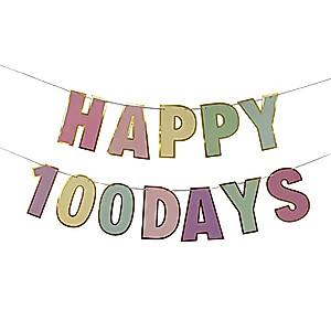 Happy 100 Days Banner Celebration Macaron 100th Day of School Banner Happy 100 Birthday Days Decor Wedding Celebration Party 100 Days Theme Party Decoration