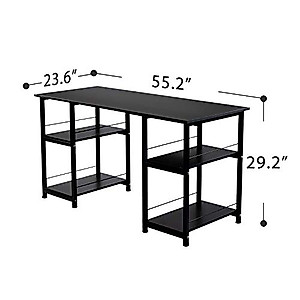 Jerry & Maggie - Computer Desk Office Desk W 2 Side 2 Tiers Shelves Sturdy Surface Laptop Desk Professional Desk Modern Plain Personal Workstation Rectangle Shape Steel Legs Livingroom Bedroom - Black