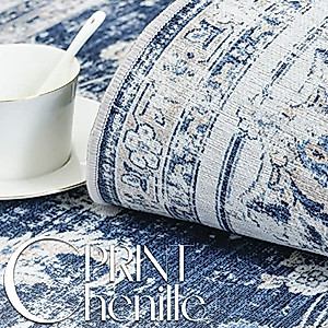 jinchan Area Rug 8x10 Persian Rug Washable Boho Living Room Rug Floral Print Large Rug Indoor Soft Distressed Foldable Carpet Thin Rug Bedroom Dining Room Office Farmhouse Dark Blue