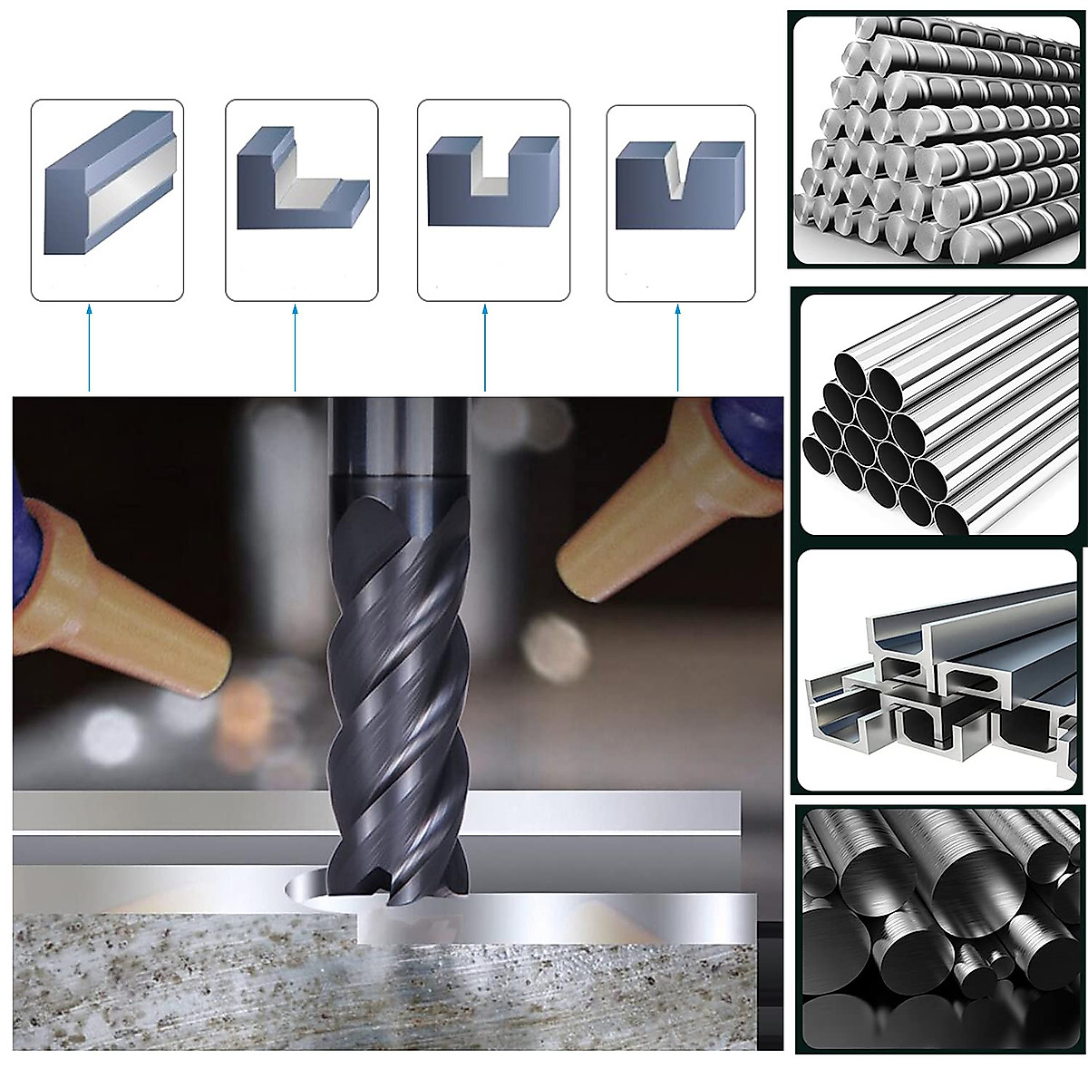 BONYTOOL Carbide Square End Mill Cutter for 304/316 Stainless Steel/Hardened Steels/Alloy Steel/Ball Milled Cast Iron
