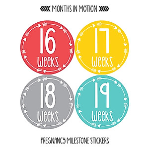 Months In Motion Pregnancy Weekly Belly Growth Stickers - Week to Week Pregnant Expecting Photo Prop - Maternity Keepsake - Baby Bump - Large Set of 36 Weekly Photo Sticker