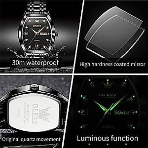 OLEVS Watch for Men Business Dress Diamond Analog Quartz Date Luxury Men Watches Black Casual Stainless Steel Waterproof Luminous Two Tone Man Wrist Watch Square