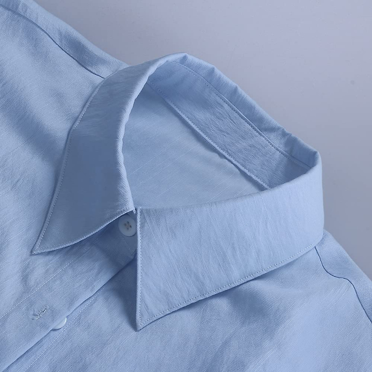 Honganda Summer Women's Casual Two Pieces Tracksuit Half Sleeve Button-Down Shirt High Waisted Shorts Set (Blue, Medium)