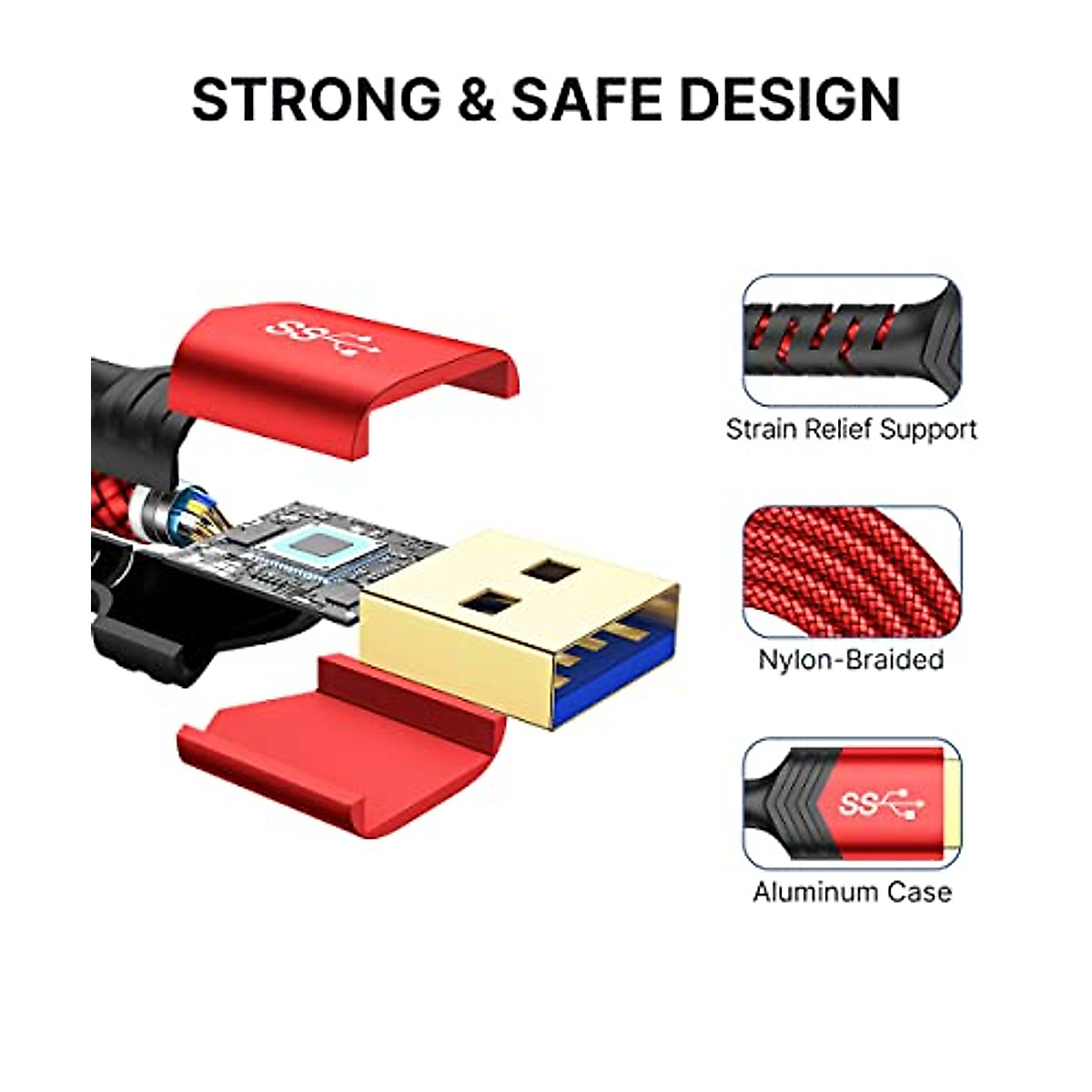 JSAUX USB to USB Cable, USB 3.0 A to A Male Cable 2 Pack(3.3ft+6.6ft) USB Male to Male Cable Double End USB Cord Compatible for Hard Drive Enclosures, DVD Player, Laptop Cooler and More (Red)