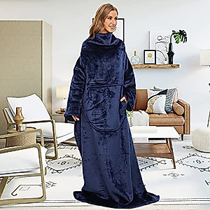 THREE POODLE Fleece Wearable Blanket with Sleeves for Women Men Adults, Super Soft, Warm Cozy Plush Sleeved Throw Blankets with Arms