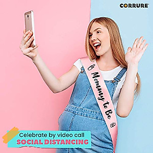 CORRURE Baby Shower Sash for Girl - 'Mommy to Be' Sash With Beautiful Pink Ribbon and Black Foil Text - Ideal Gender Reveal, Baby Shower, Welcome Baby, Mom to Be or Baby Sprinkle Gift