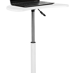 BizChair White Sit to Stand Mobile Laptop Computer Desk - Portable Rolling Standing Desk