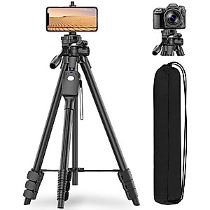 XXZU Tripod Professional Camera Tripods with Quick-Release Plate, 60" Tripod for Camera & Cell Phone Tripod Stand with Remote&Travel Bag, Tripod with Mount for Phone/Camera/Projector/Webcams