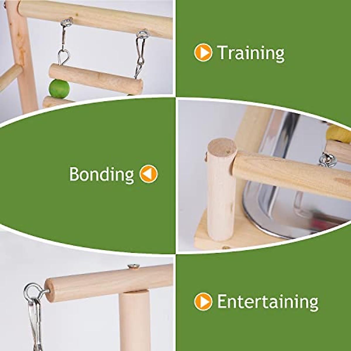 RoseFlower Parrots Bird Wooden Playstand, Birdcage Playground Play Gym Parakeet Playpen Ladder with Feeder Cup and Tray, Bird Toys Swing Exercise Toy #4