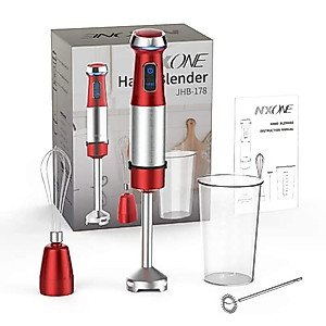 Immersion Hand Blender,500W-Stepless Speed 4-in-1 Smart Stick Blender with 800ml Mixing Beaker,Milk Frother,Egg Whisk for Smoothies/Puree Baby Food/Sauces/Soups,Red