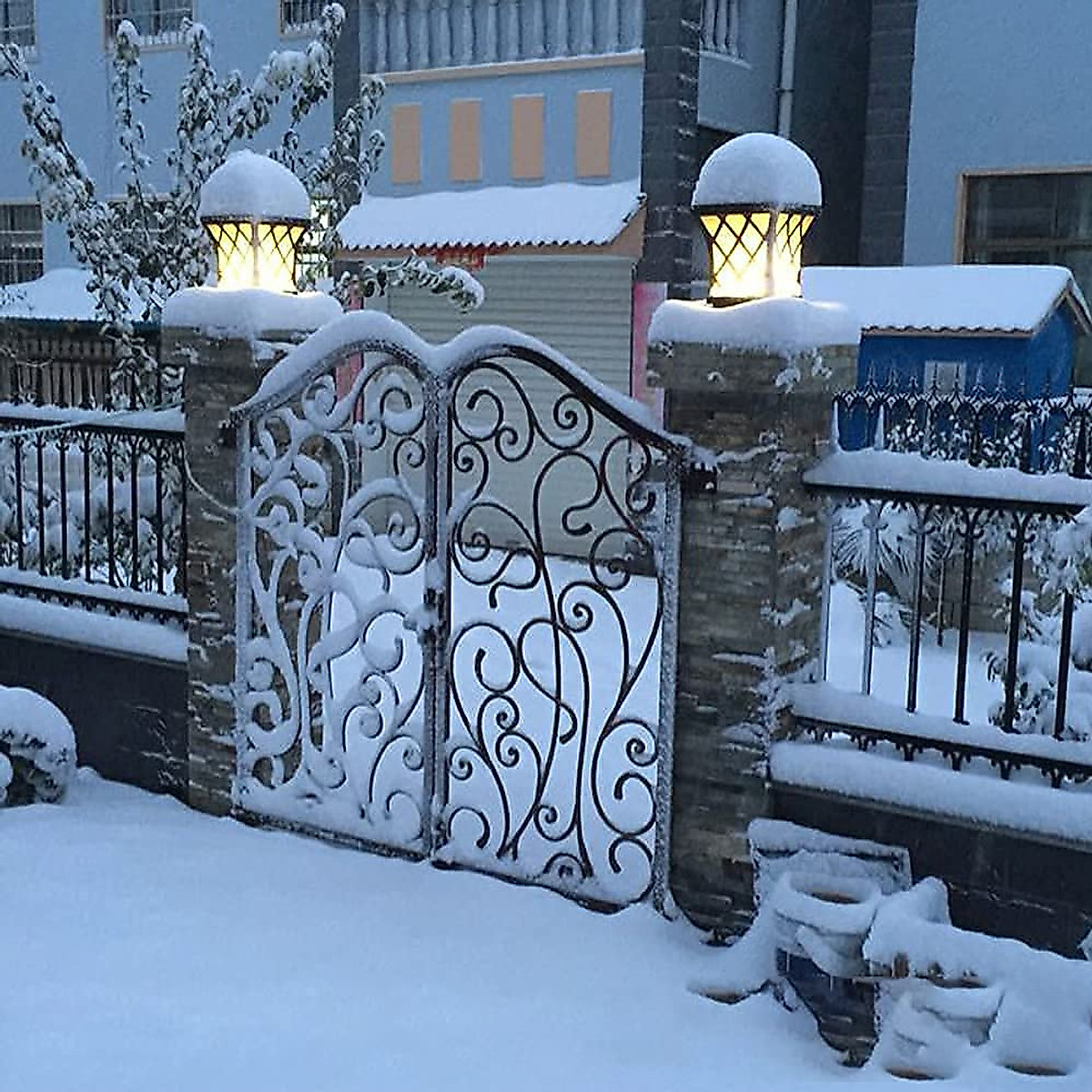 Mrdsre Short Post Light Bollard Outdoor Pedestal Lantern Square Patio Deck Column Light IP54 Waterproof Deck Fence Table Light Gate Bollard Pillar Light Fixtures