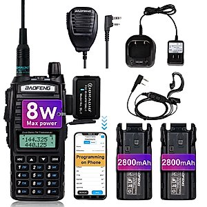 Baofeng UV-82 Baofeng Radio High Power Ham Radio Handheld with Wireless Programmer,Walkie Talkies with Earpiece, Extra 2800mAh Battery Hand Speaker Mic, Long Range Two-way Radio (1 Pack-Full Kits)
