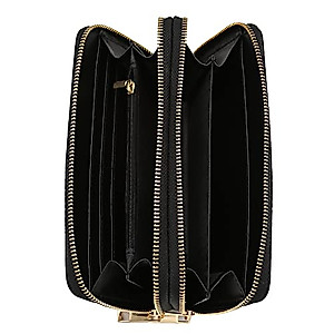 Double Zip Around Wristlet Wallet (Black)