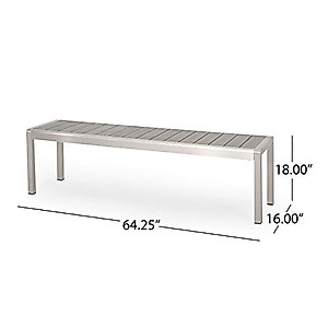 Great Deal Furniture Odelia Outdoor Modern Aluminum Dining Bench with Faux Wood Seat, Gray and Silver