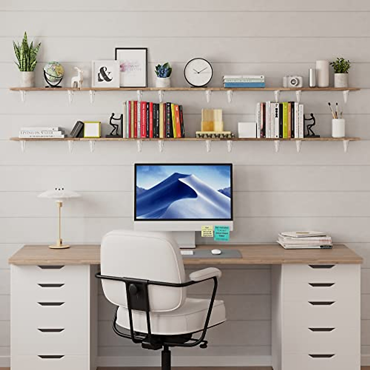 Wallniture Arras 17"x4.5" Wall Bookshelves Floating Shelves for Wall Storage,Wall Shelf for Living Room, Kitchen Organizer, Office, Burnt Finish White Bracket Set of 10