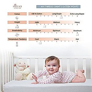 Pizuna 400 Thread Count Cotton Crib Fitted Sheet 3pc, 100% Long Staple Cotton White Crib Sheets Luxurious Sateen Weave All Around Elastic Deep Pocket Kids Bed Sheet (100% Cotton White Crib Bed Sheet)