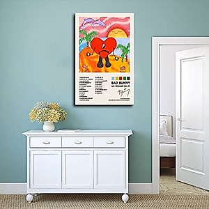 Bad Poster Bunny Un Verano Sin Ti Music Album Cover Signed Limited Edition Poster Canvas Poster Wall Art Decor Print Picture Paintings for Living Room Bedroom Decoration Unframe:12x18inch(30x45cm)