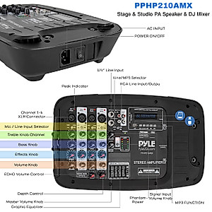 Pyle PA Speaker DJ Mixer Bundle - Portable Wireless Bluetooth Sound System w/ USB SD XLR 1/4" RCA Inputs, LED Lights - Dual Speaker, Mixer, Microphone, Stand, Cable - Home/Outdoor PPHP210AMX,Black