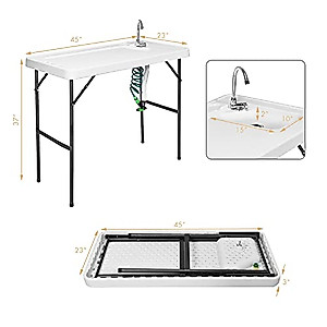 Goplus Folding Fish Cleaning Table with Sink and Spray Nozzle, Heavy Duty Fillet Table with Hose Hook Up and Faucet, Portable Outdoor Camping Sink Station for Dock Beach Patio Picnic
