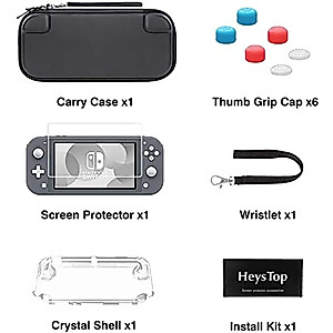 HEYSTOP Kompatybilna Torba do przenoszenia Nintendo Switch Lite, ochronne case NA wyświetlacz z z hartowanego szkła, karta do greed, 6 nakładek NA kciuk do zestawu akcesoriów Nintendo Switch Lite
