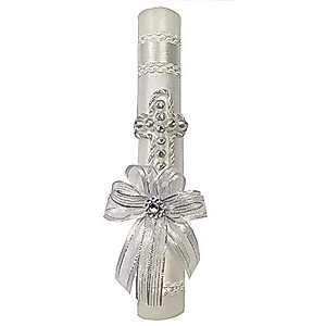 Swea Pea & Lilli White Pearl Cross Baptism Candle Set Kit for Christenings with Shell - Spanish
