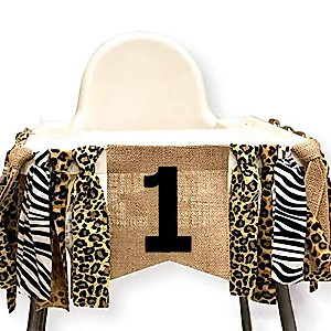 Jungle Safari High-Chair Banner Party Supplies - African Zoo Animal Wild One Birthday Baby Shower Party Banners Supplies Photo Booth Backdrop Props Decorations