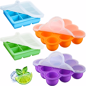 Hoolerry 4 Pcs Baby Food Storage Container Silicone Baby Food Freezer Tray with Clip on Lid, Baby Food Trays for Freezing for Freezing Baby Food Breast Milk Fruit Purees Vegetables