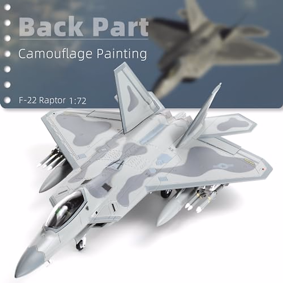 NUOTIE F22 Raptor 1/72 Diecast Metal Aircraft Model Kit USAF Fighter Jet Alloy Airplane Model with Stand for Adult Military Enthusiasts Collections or Creative Gifts (AK 90FS)