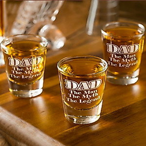 Cuptify Dad The Man Myth Legend 2oz Shot Glasses Set of 2 Etched Party Favors Cool Birthday Gifts for Men, Him, Fathers Day