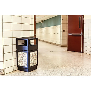 Safco Products Canmeleon Outdoor/Indoor Aggregate Panel Trash Can 9472NC, Black, Natural Stone Panels, Outdoor/Indoor Use, 38-Gallon Capacity