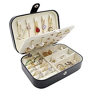 SYCARON Jewelry Box Organizer, Jewelry Organizer Travel PU Leather Portable Jewelry Storage Box for Women and Girls Jewelry Box Earring Rings Necklace Bracelets Accessories, Double Layer, Black