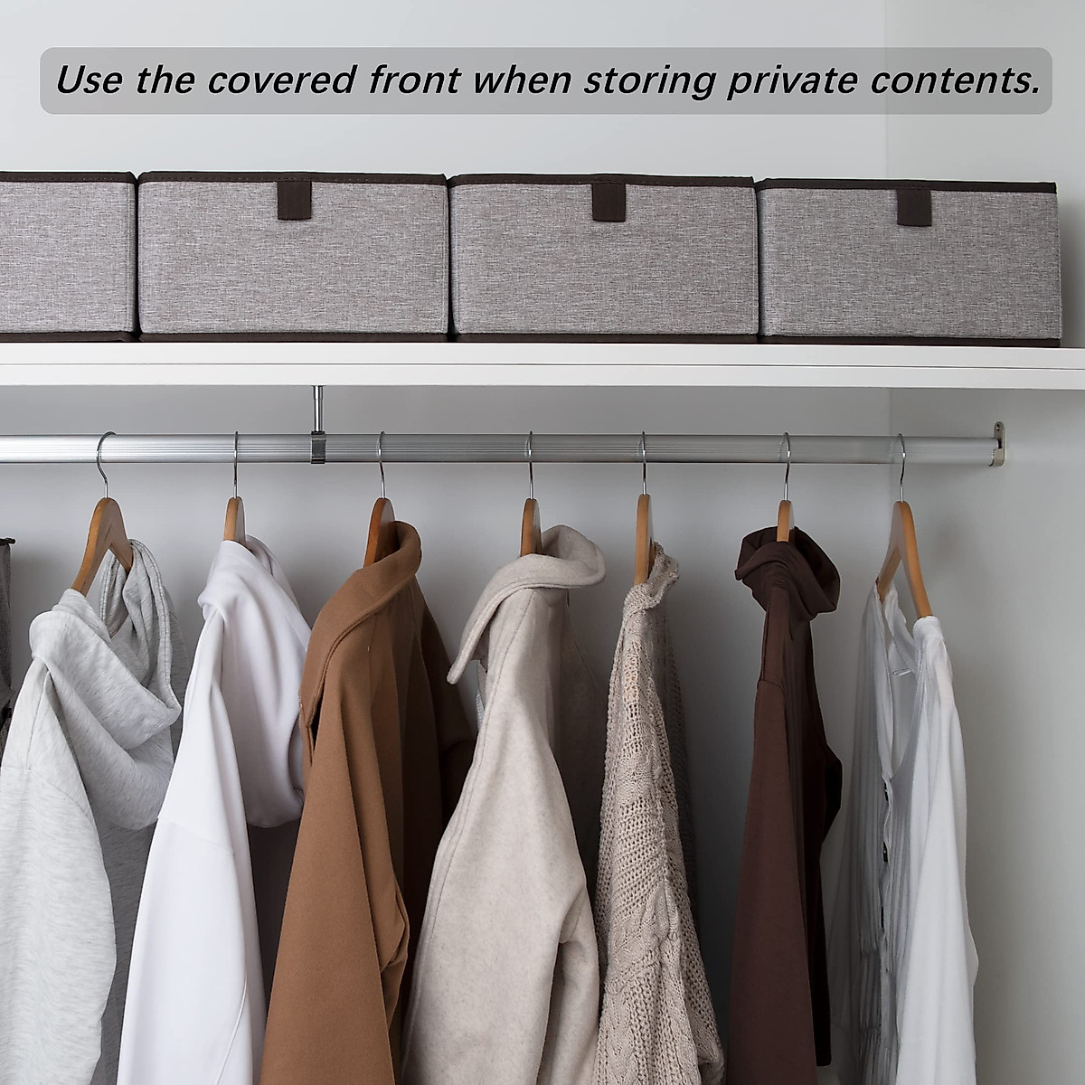 StorageWorks Fabric Storage Bins with Clear Window and 2 Handles, Foldable Closet Organizers for Shelves, Drawer Organizers for Clothing, Mixing of Brown and Gray, Medium, 2 Pack