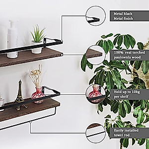 YIHATA Floating Wall Shelves with Towel Shelf, Set of 2 Wood Wall Storage Shelves for Kitchen, Bedroom, Bathroom, Office