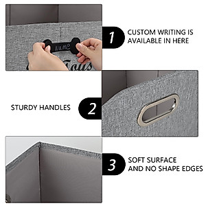 Geyecete Big Dog Toys Storage Bins Canvas Foldable Fabric Trapezoid with metal handles pet Baskets,Can be Personalized,Storage Bin Large toy box Organizer-Snow Gray