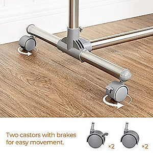 SONGMICS Double Rod Clothes Rack, Adjustable Garment Clothing Rack, Hanging Rail on Wheels, Gray ULLR401