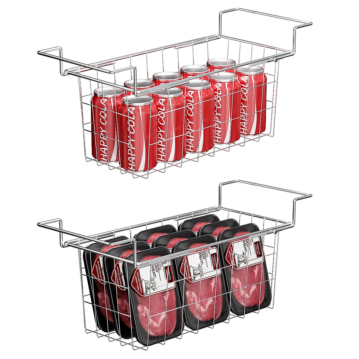 SUZLON Freezer Baskets for Chest Freezer, Adjustable Deep Freezer Organizer Bins, Expandable Freezer Organizer Bins, Stainless Steel Over the Sink Dish Drying Rack for Kitchen
