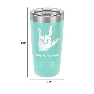 LaserGram 20oz Vacuum Insulated Tumbler Mug, Sign Language I Love You, Personalized Engraving Included (Teal)
