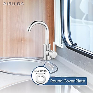 Airuida Chrome Polish Wet Bar Sink Faucet Single Handle Farmhouse Kitchen Small RV Bathroom Faucet Deck Mount Vanity Lavatory Mixer Tap One Hole 360 Degree Swivel Spout with Supply Hoses