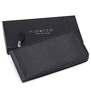 Huztencor Women's Credit Card Holder RFID Blocking Leather Multi Card Organizer Wallet Slim Long Zipper Bi-fold Business Card Case Clutch Wallet with ID Window Black (FBA)