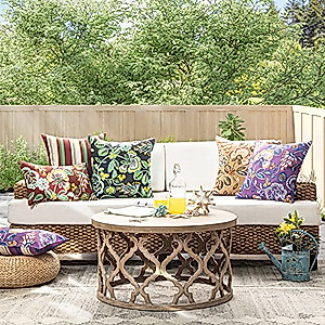 Phantoscope Pack of 2 Outdoor Indoor Throw Decorative Pillow Cover Decorative Waterproof Striped Floral Patio Pillows Cushion Case for Couch Tent Park, Light Coffee 18 x 18 Inches