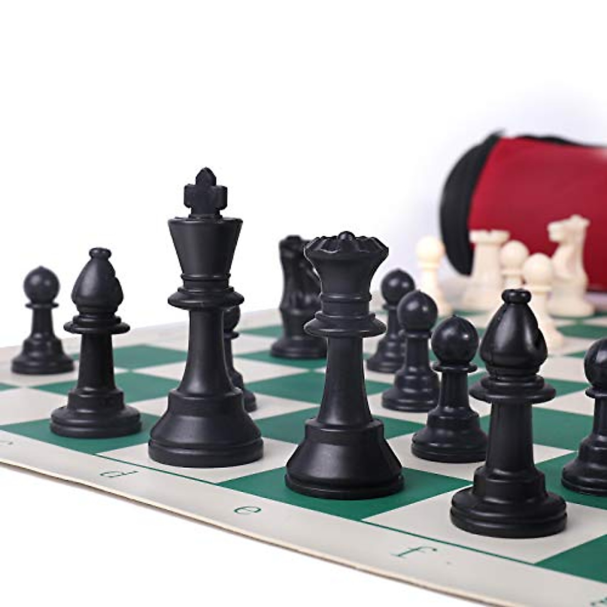 Tournament Travel Chess Sets Roll Up Chess Board Carrying Tube with Shoulder Strap Portable Beginner Chess Set - Green 20 x 20 Inch