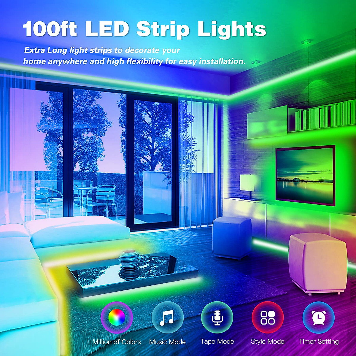 FONEWE 50ft Led Lights for Bedroom Led Strip Lights Led Light Strip with App Led Lights for Home Decoration
