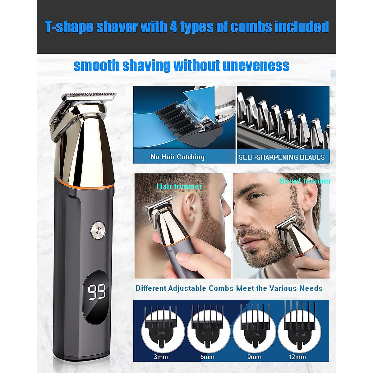Beard Trimmer for Men 5 in 1 professional grooming Kits Nose Hair Trimmer Facial Shaver LED Display IPX7 Waterproof Cordless Electric Hair Clippers Precision Trimmer, Gifts for Men Husband Father
