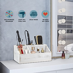 Rustic Wood Farmhouse Bathroom Hair Tool Organizer Makeup Organizer Vanity Tray - Vanity Organizer for Bathroom Counter - Hair Dryer Holder - Blow Dryer Holder Bathroom Counter Tray 12" x7”
