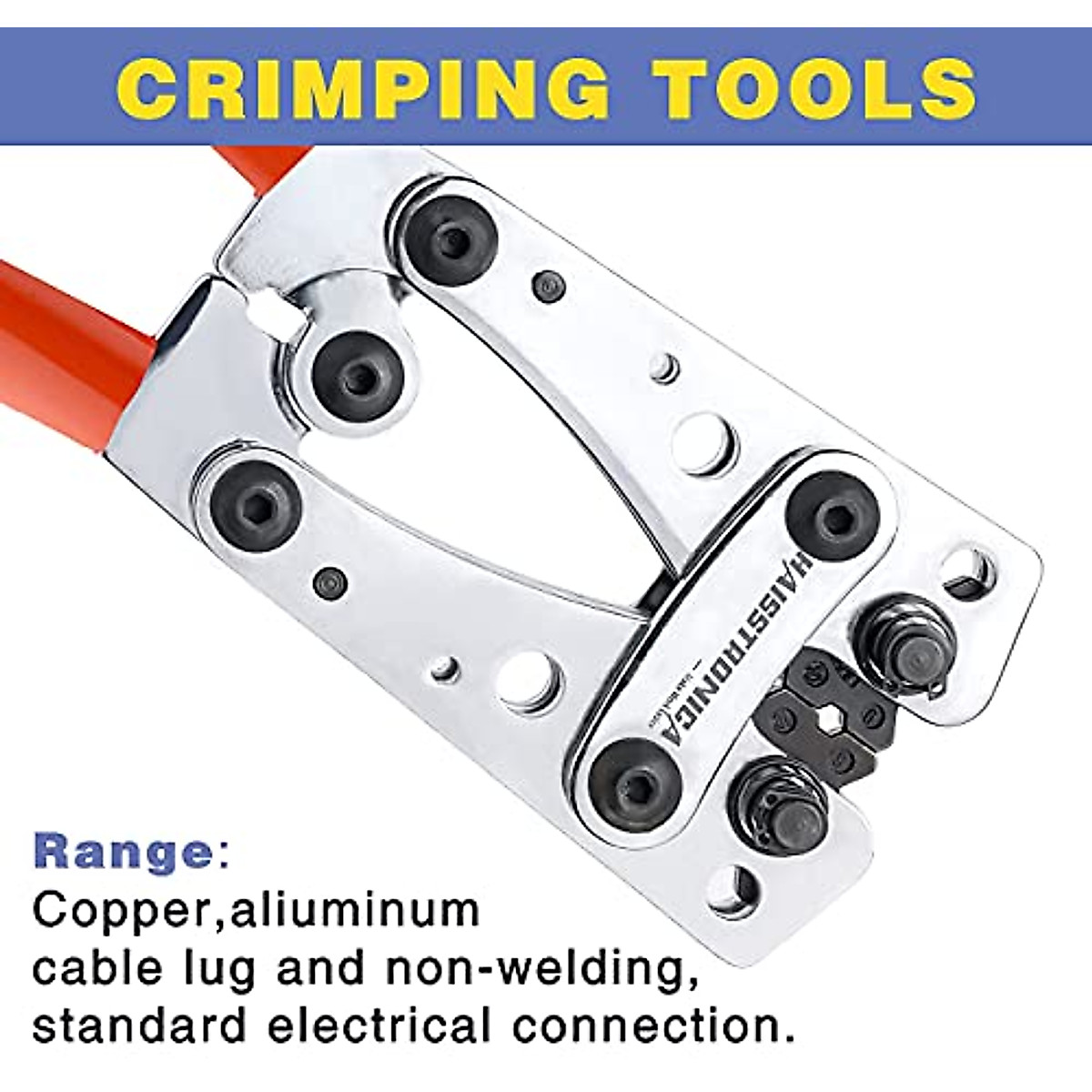 haisstronica Battery Cable Lug Crimping Tools with Wire Cutter-Wire Crimping Tool,AWG 10 8 6 4 2 1,Battery Terminal Crimper for Heavy Duty Wire Lugs,Battery Terminal,Copper Lugs Terminal (ORANGE)