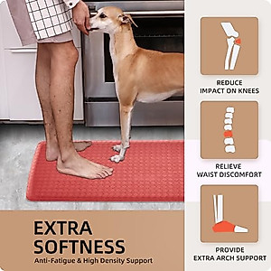 KOKHUB Kitchen Mat,1/2 Inch Thick Cushioned Anti Fatigue Waterproof Kitchen Rug, Comfort Standing Desk Mat, Kitchen Floor Mat Non-Skid & Washable for Home, Office, Sink,17.3"x28"- Red
