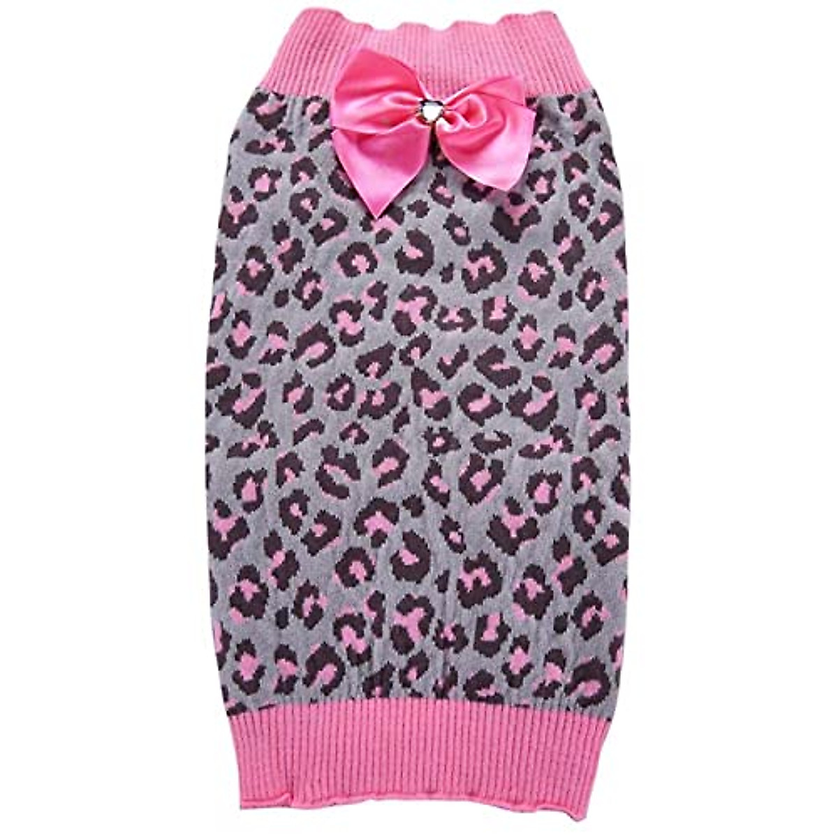 Clothes for Girls Puppy Leopard Bowknot Puppy Pink Pet Winter Dog Clothes Cute Sweater Pet Clothes