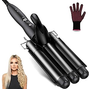 Coidak Hair Waver, 1 Inch 3 Barrel Curling Iron Wand 25mm Hair Crimper, Temperature Adjustable Heat Up Quickly Beach Wave Curling Iron Black