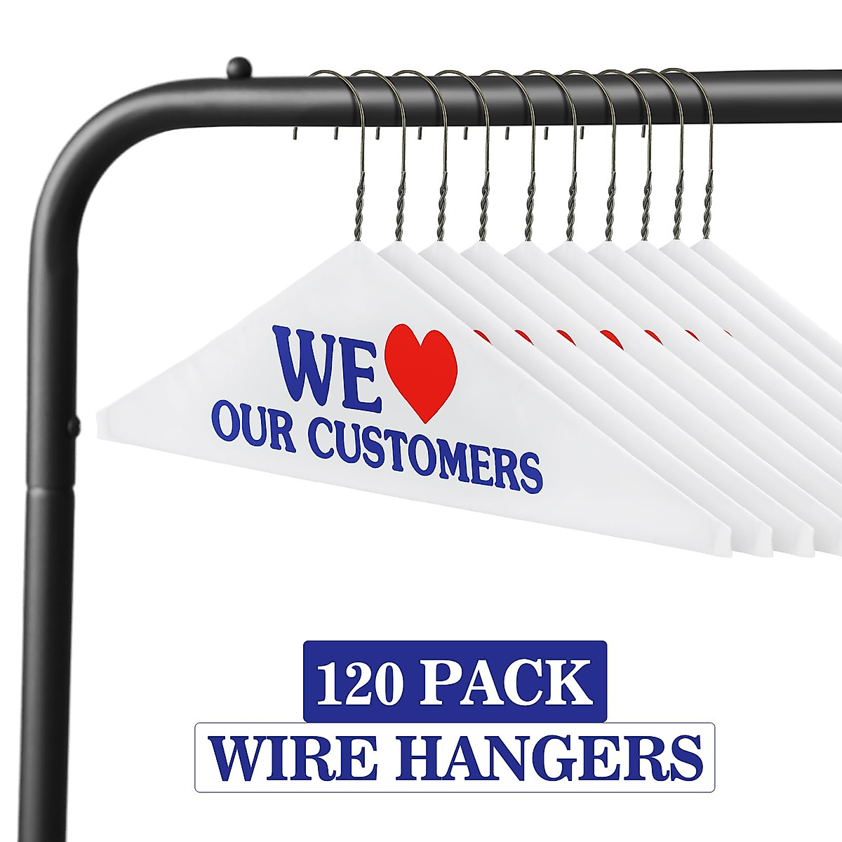 Yuntau 120 Pcs Wire Hangers Bulk Dry Cleaner Hangers 16" Caped Clothing Hangers Suit Hangers Strut Hangers for Dry Cleaners or Home (Heart)