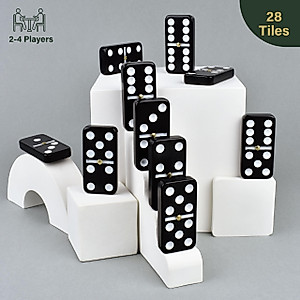 Dominos Set for Adults and Kids - Dominoes - Domino Classic Board Games, Christmas Games – Double Six Standard Dominos Set 28 Tiles with Black Leather Case - Juegos de Mesa (Black Leather Case)